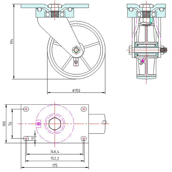 1T Heavy Duty Swivel PU Casters with brake from China manufacturer ...